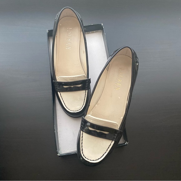 Ralph Lauren | Shoes | Ralph Lauren Gaston Black Light Ivory Flat Shoes ...
